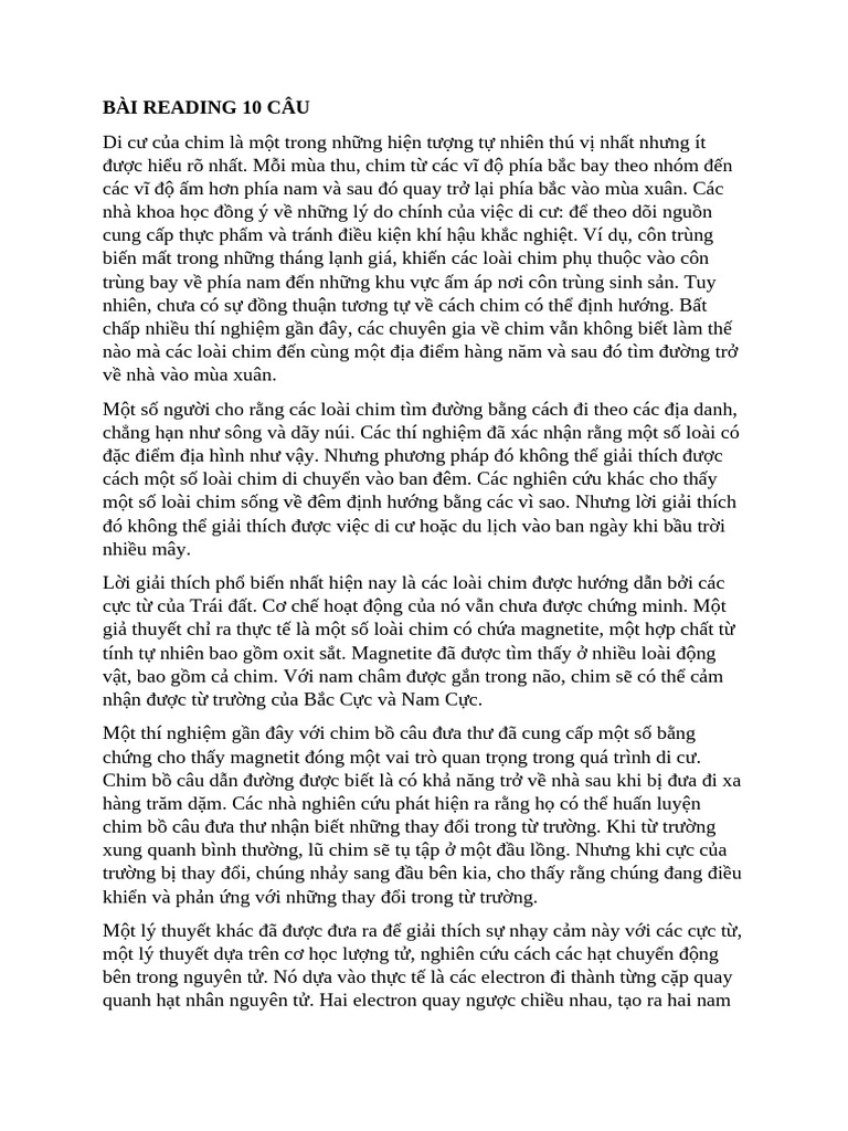 Bài Reading 10 Câu | PDF