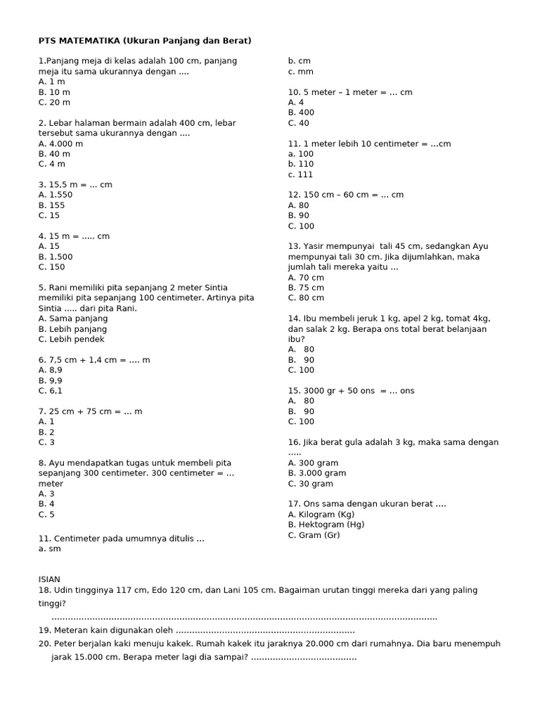 PTS Mat Uk PJG Berat Feb | PDF