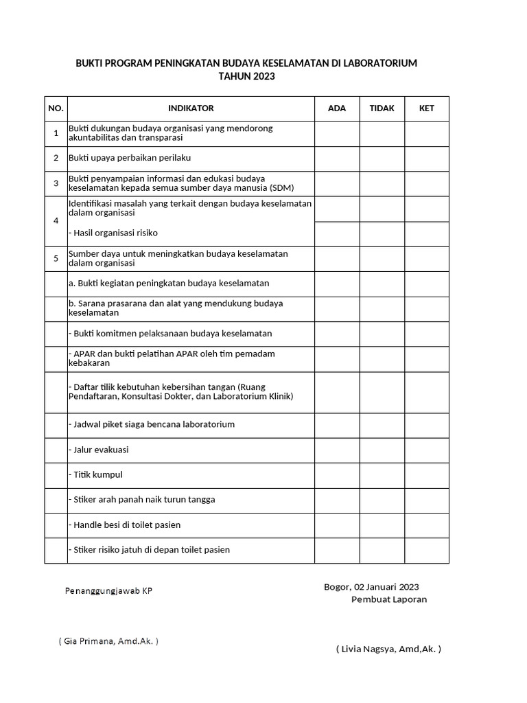 Bukti Program Budaya Keselamatan Di Laboratorium | PDF