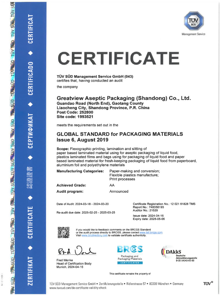 Brcgs 2024 Certificate en | PDF