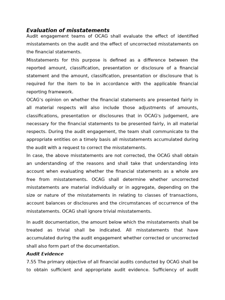 Evaluation of misstatements and Audit Evidence | PDF