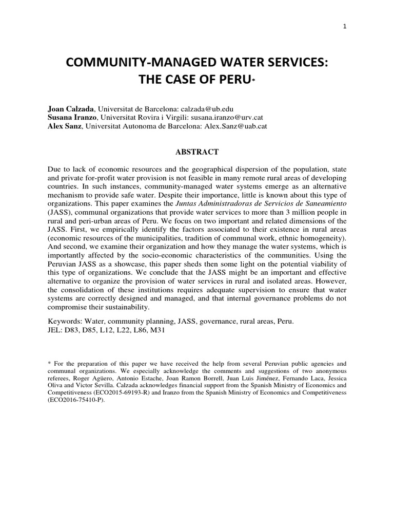 Community Managed Water Services The Cas | PDF | Governance | Peru