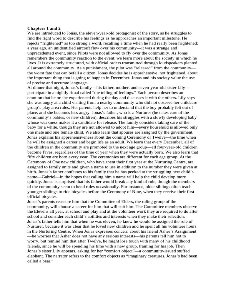 The Giver - Notes Chapter 1-11 | PDF