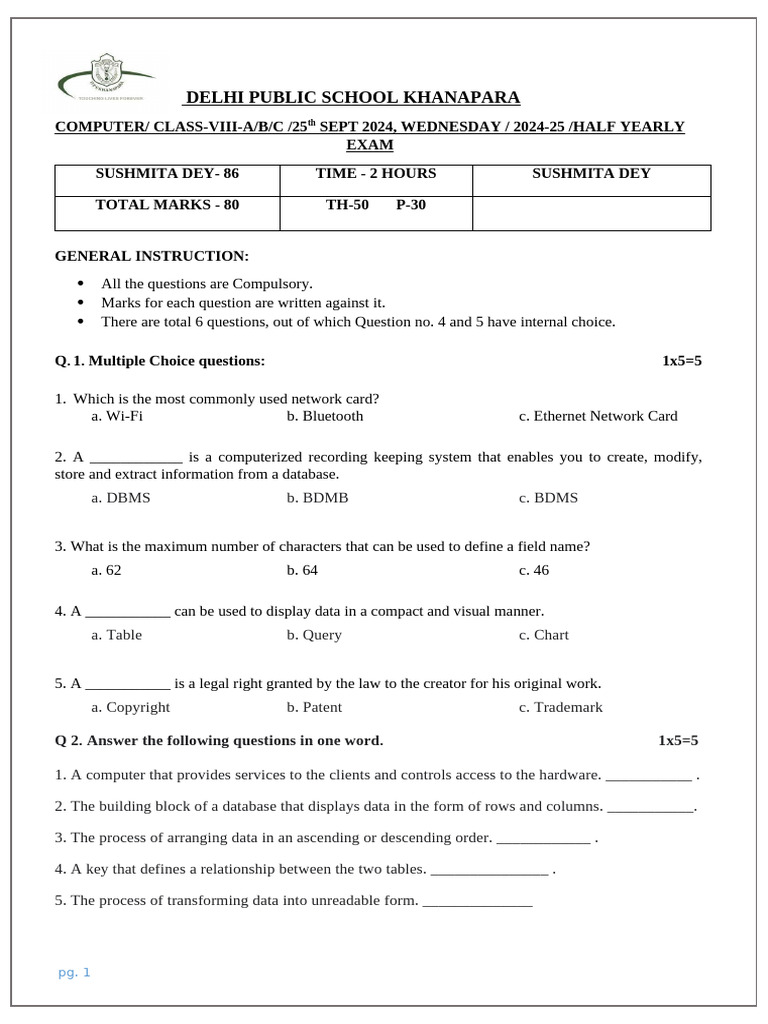 COMPUTER Class 8-HY | PDF