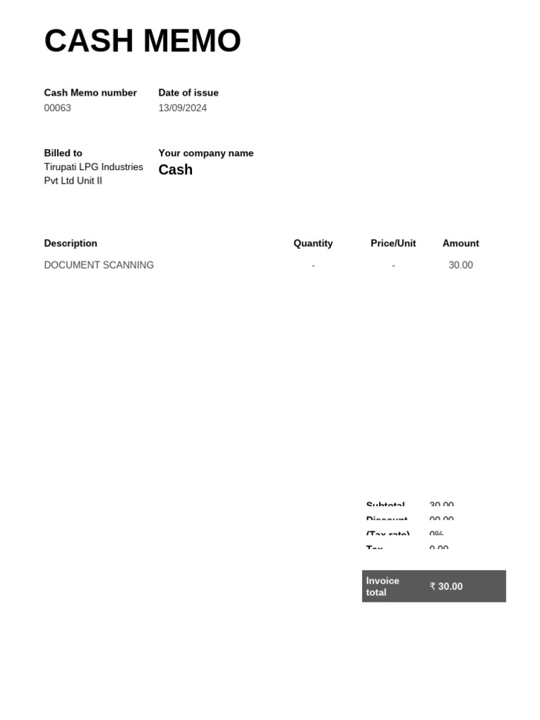 Cash Memo With Discount | PDF