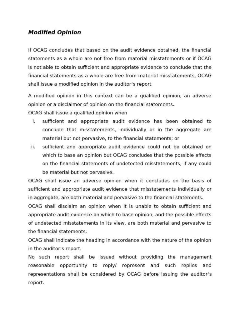 Modified Opinion of Audit Report | PDF | Finance & Money Management
