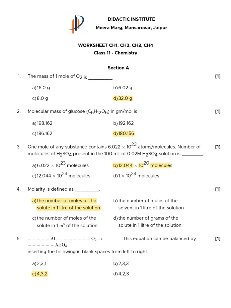 Worksheet Chemistry | PDF