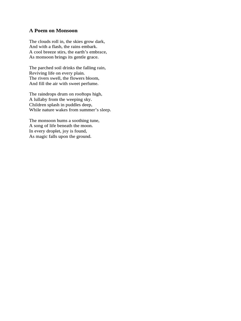 A Poem On Monsoon | PDF | Poetry