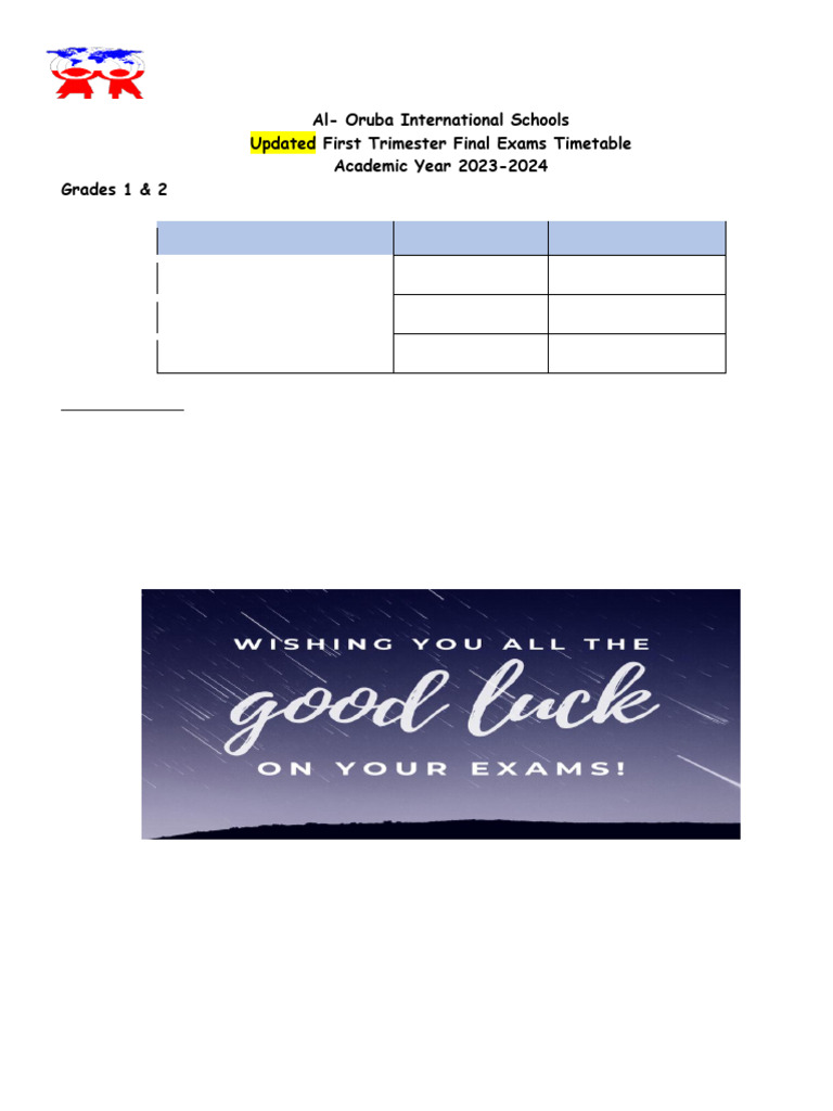 Updated - First Trimester 23-24 Exam Timetable-2 | PDF