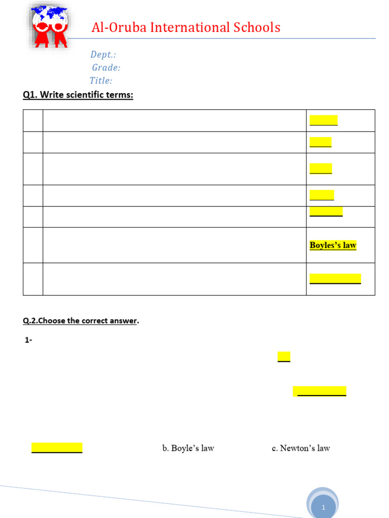 Grade 6 - Practice Sheet 1 - Model Answer | PDF