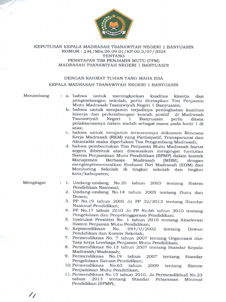 Sk Tim Penjamin Mutu (Tpm) | PDF