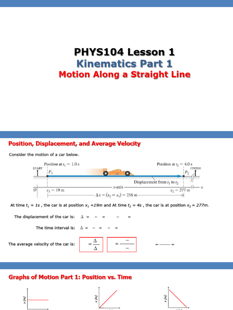 PHYS104 Lesson 1 Kinematics Part 1 | PDF