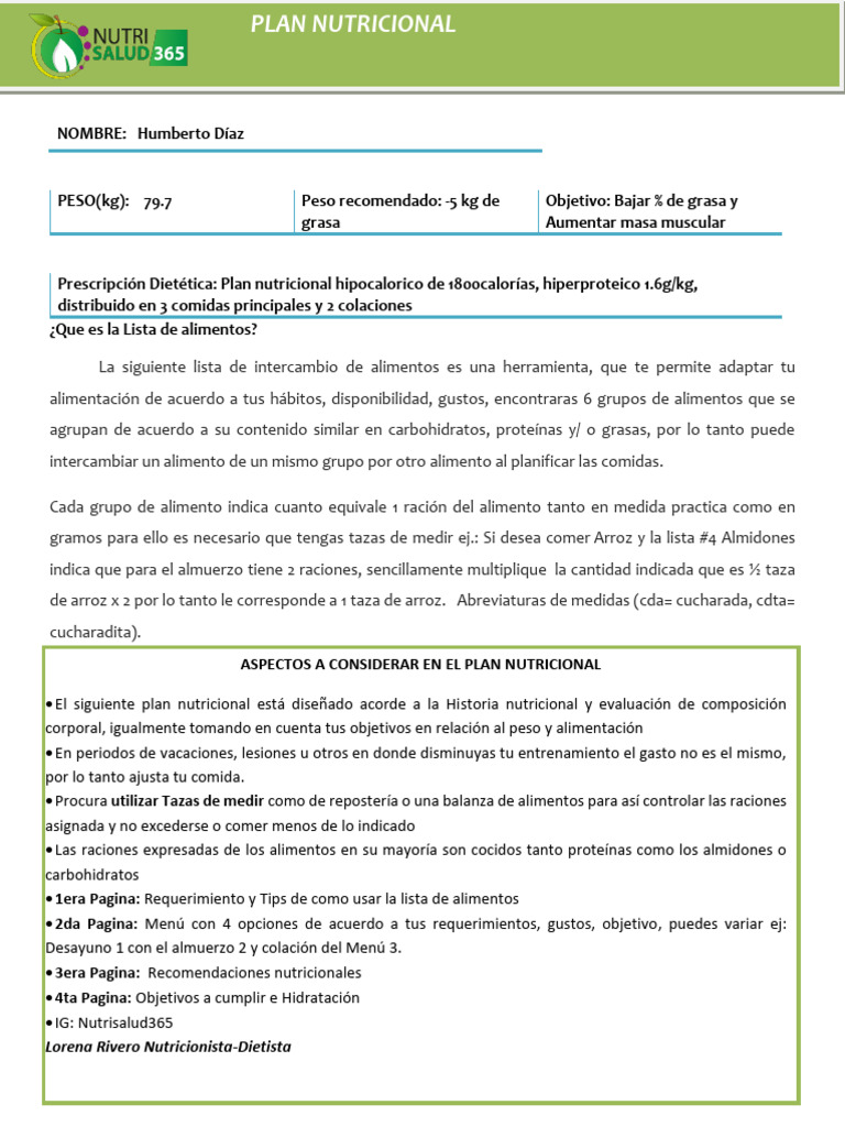 Plan Nutricional Humberto Díaz | PDF