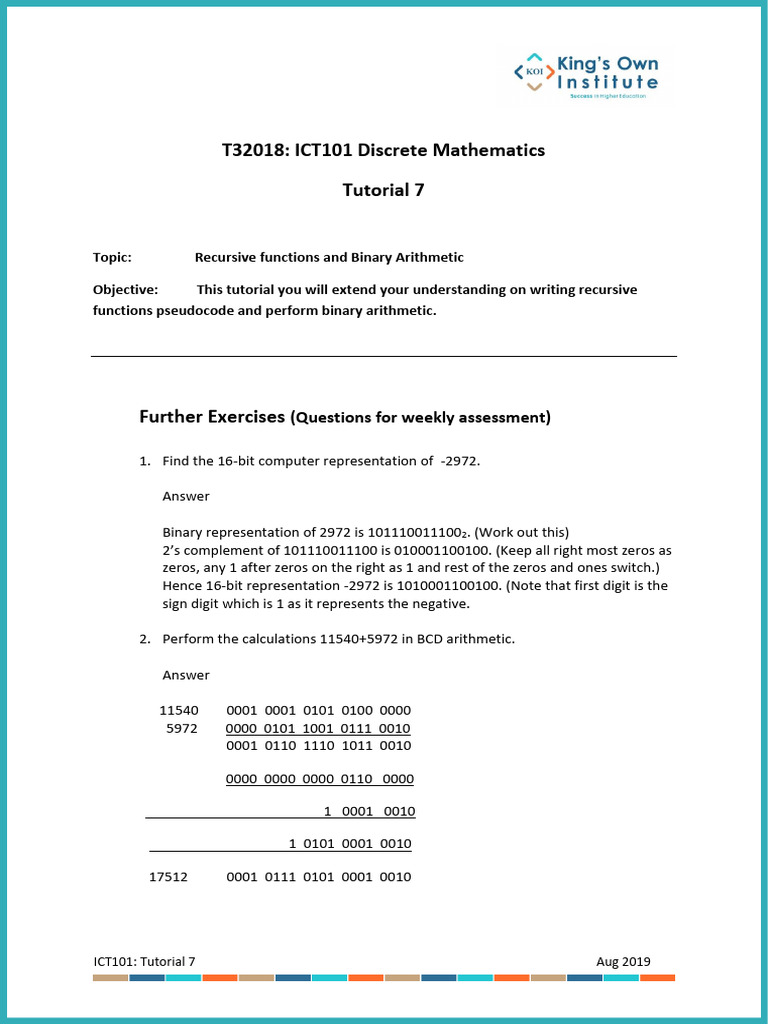 ICT 101 - Tutorial Sheet 7 Further Exercises Solutions | PDF | Teaching ...