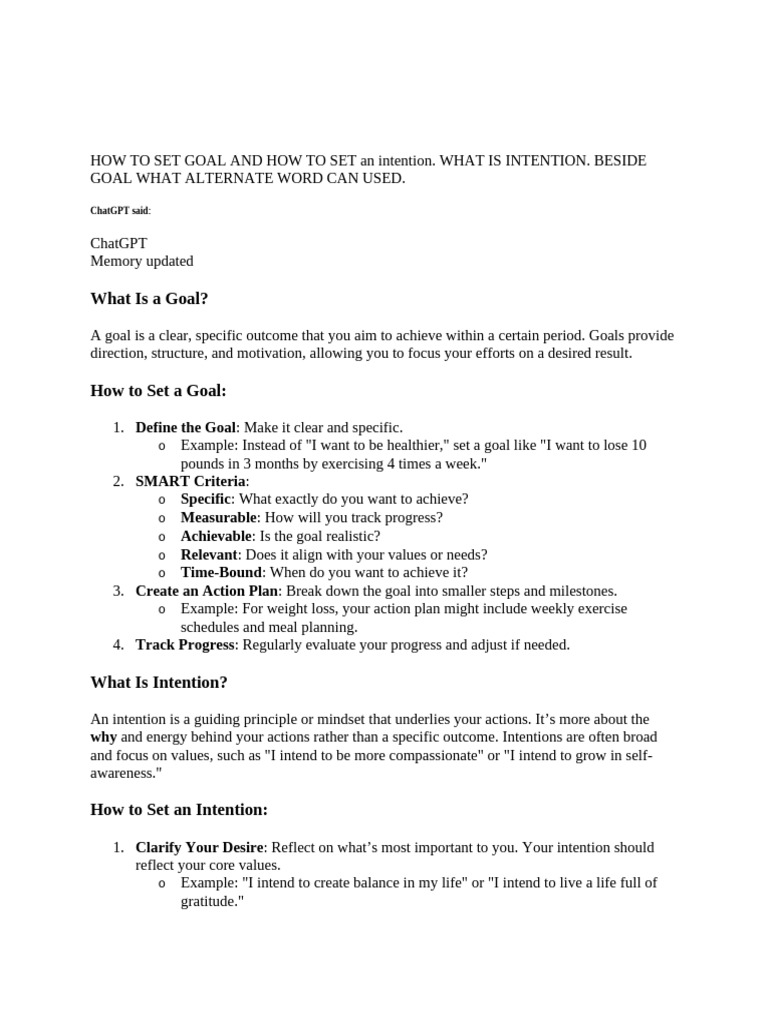 How to Set Goal and How to Set an Intention | PDF