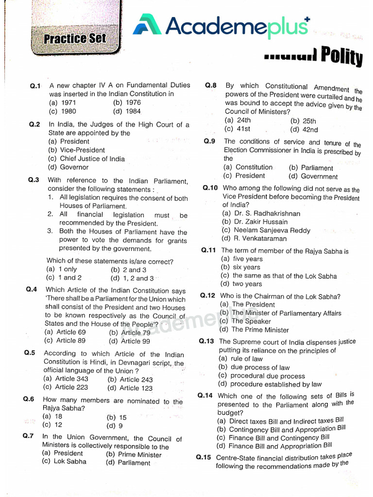 MCQ Set of Polity | PDF