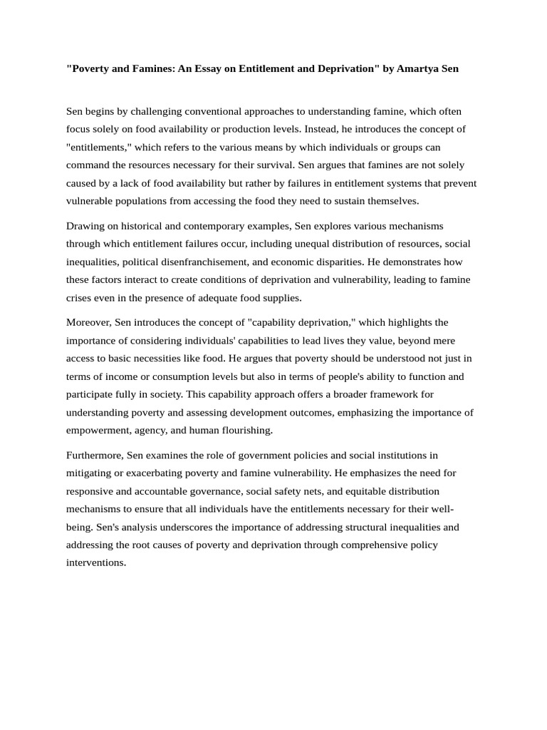 "Poverty and Famines: An Essay On Entitlement and Deprivation" by ...