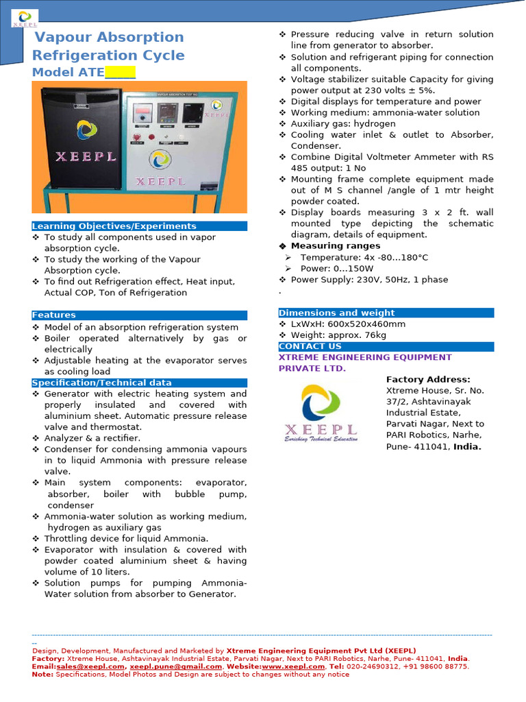02.ATE - Vapour Absorption Refrigeration Cycle | PDF | Refrigeration | Technology & Engineering