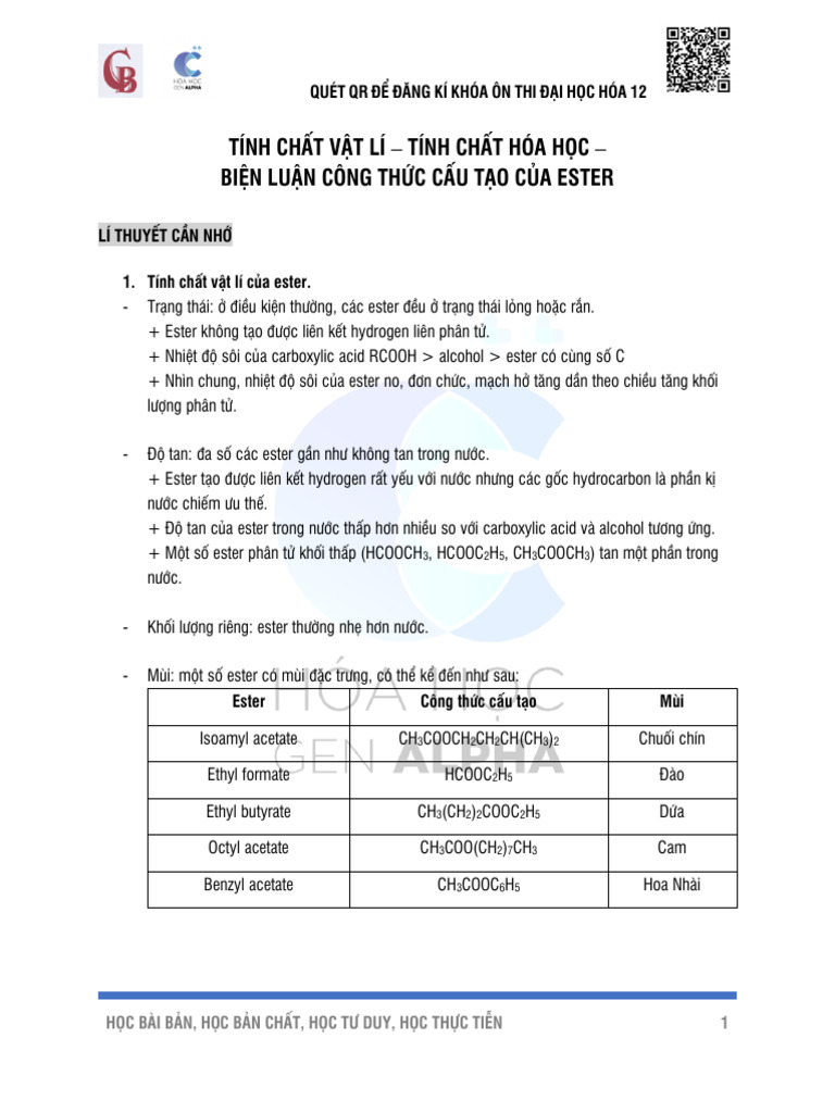 Tính Chất - Biện Luận Công Thức Cấu Tạo Ester | PDF