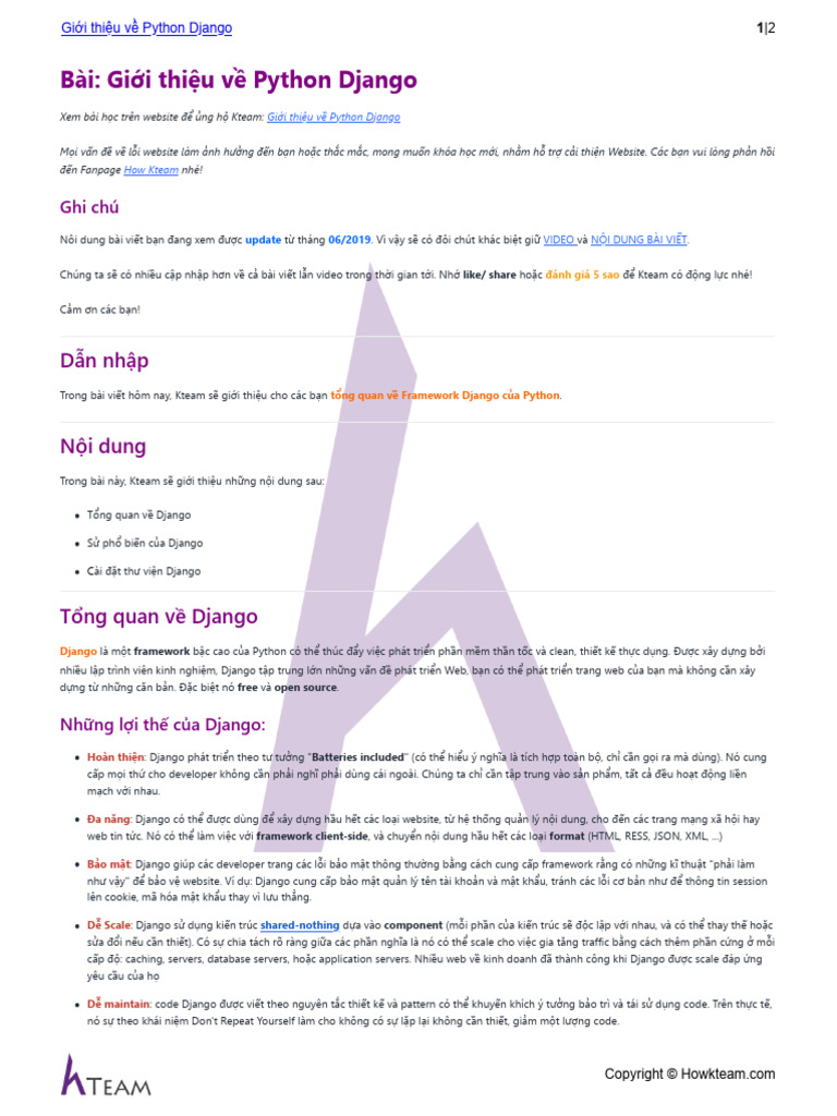 HOWKTEAM.VN - Giới thiệu về Python Django | PDF