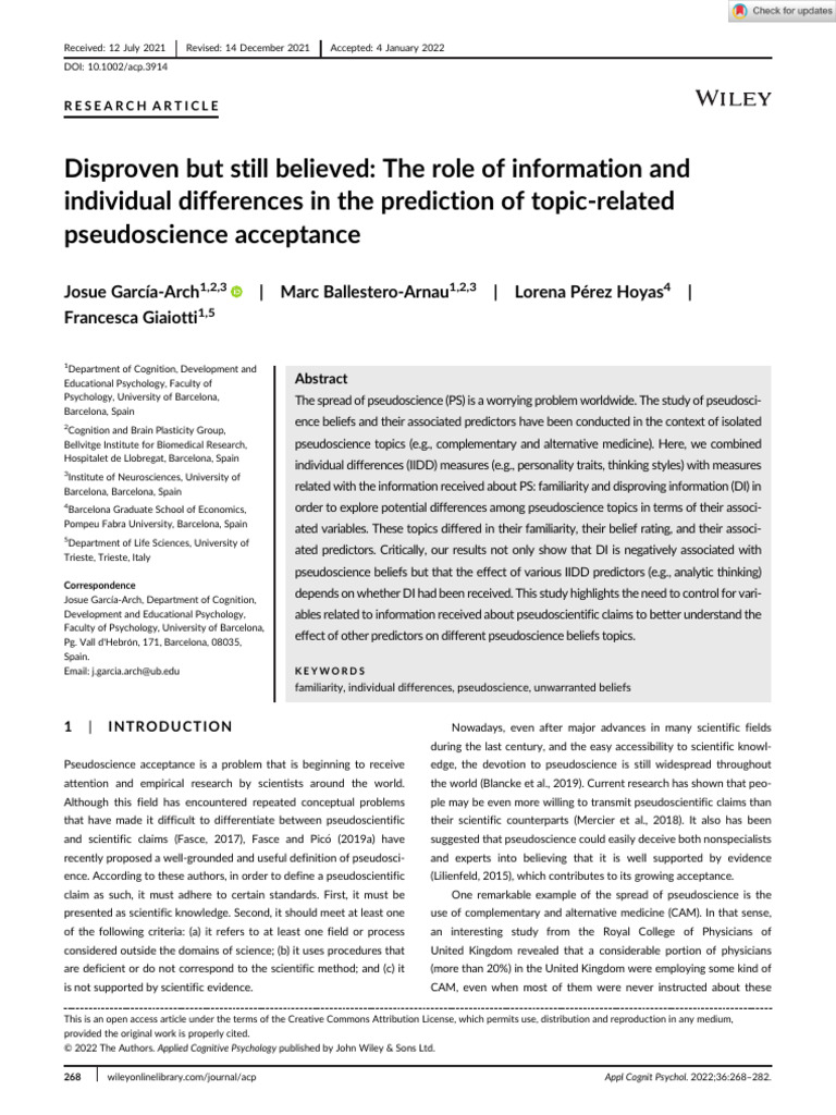 Applied Cognitive Psychology - 2022 - García Arch - Disproven But Still ...