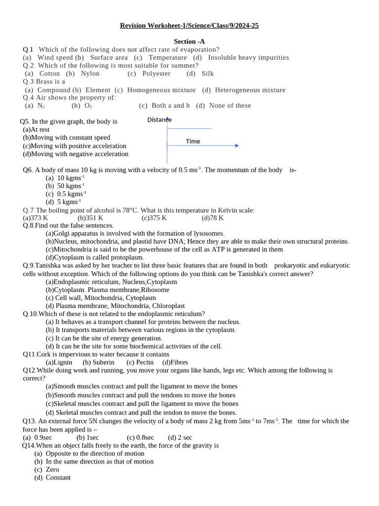 Science-Worksheet Class9 | PDF | Cytoplasm | Cell Membrane