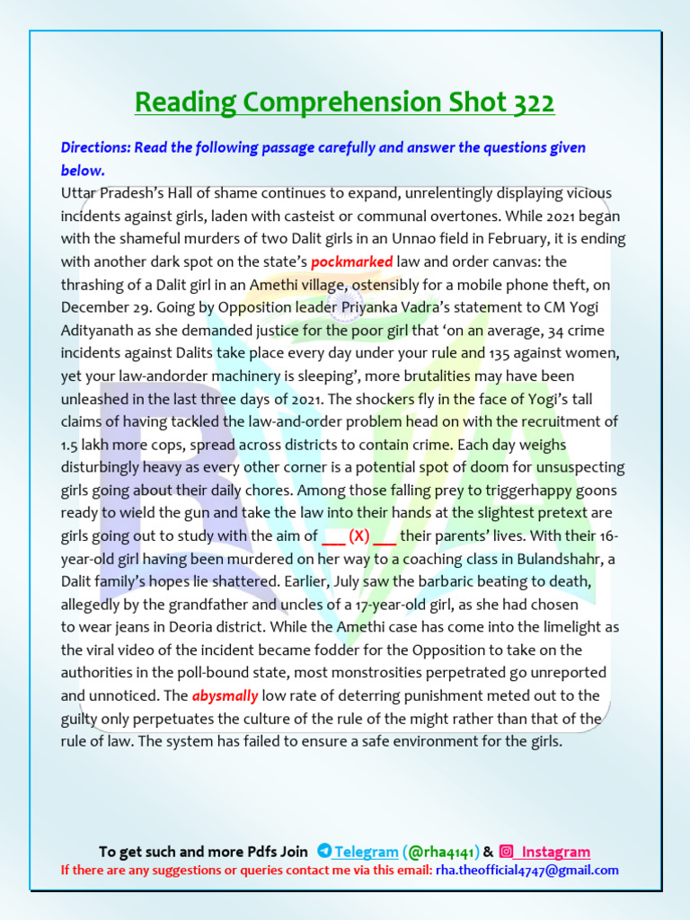 Reading Comprehension Shot 322 | PDF