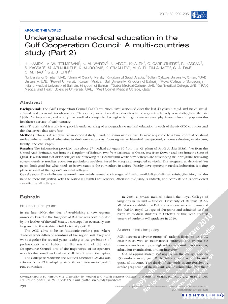 Undergraduate Medical Education in The GCC A Multi Countries Study Part ...