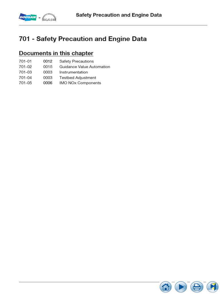 701 - Safety Precaution and Engine Data: Documents in This Chapter | PDF