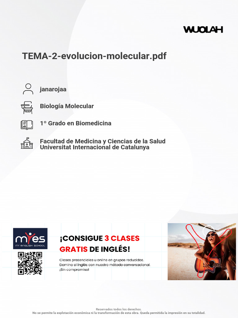 Wuolah Free TEMA 2 Evolucion Molecular | PDF