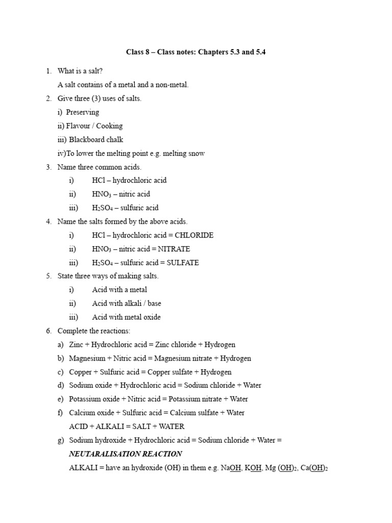 Class 8 - Salts revision | PDF