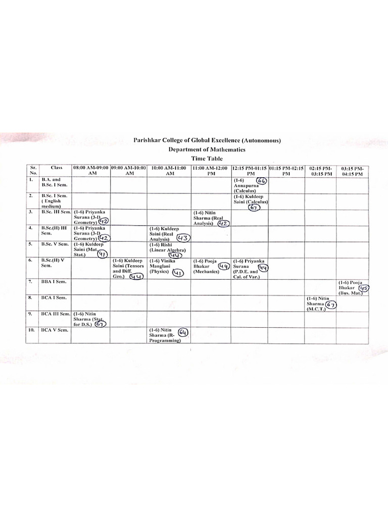 Updated Timetable | PDF