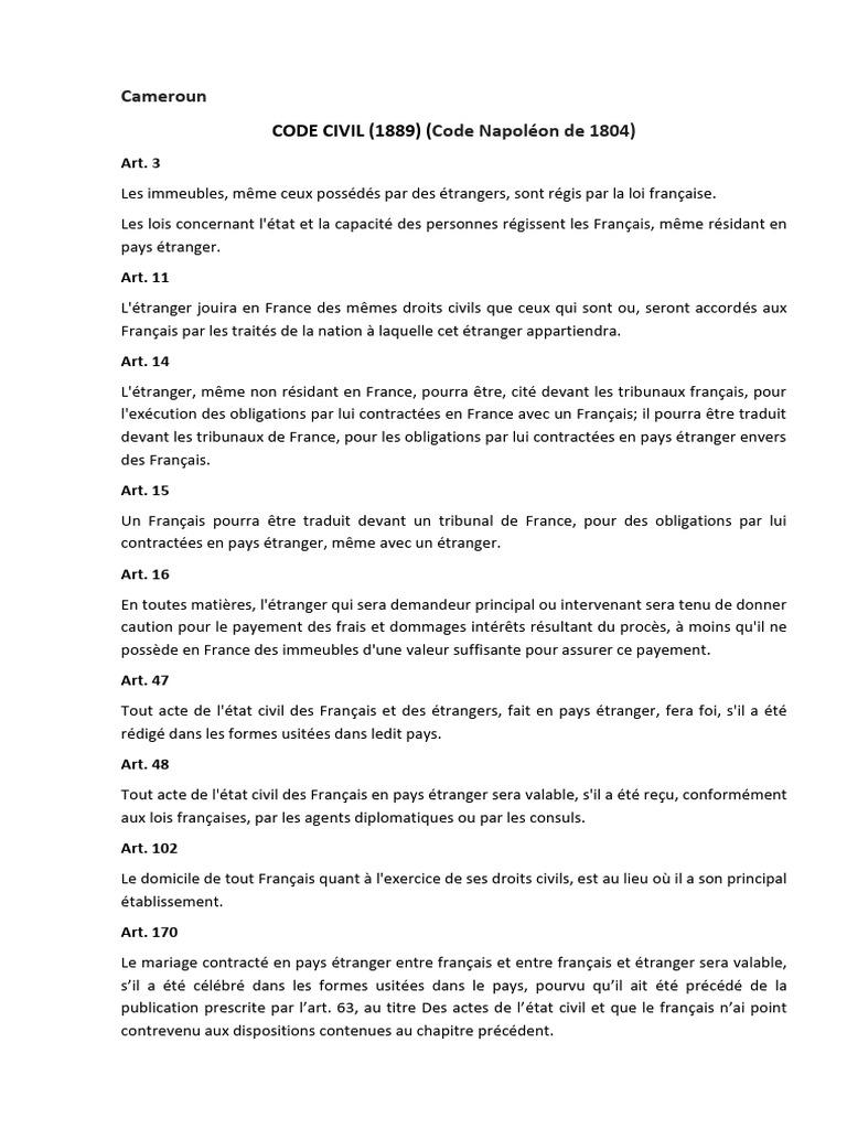 Cameroun Code Civil | PDF