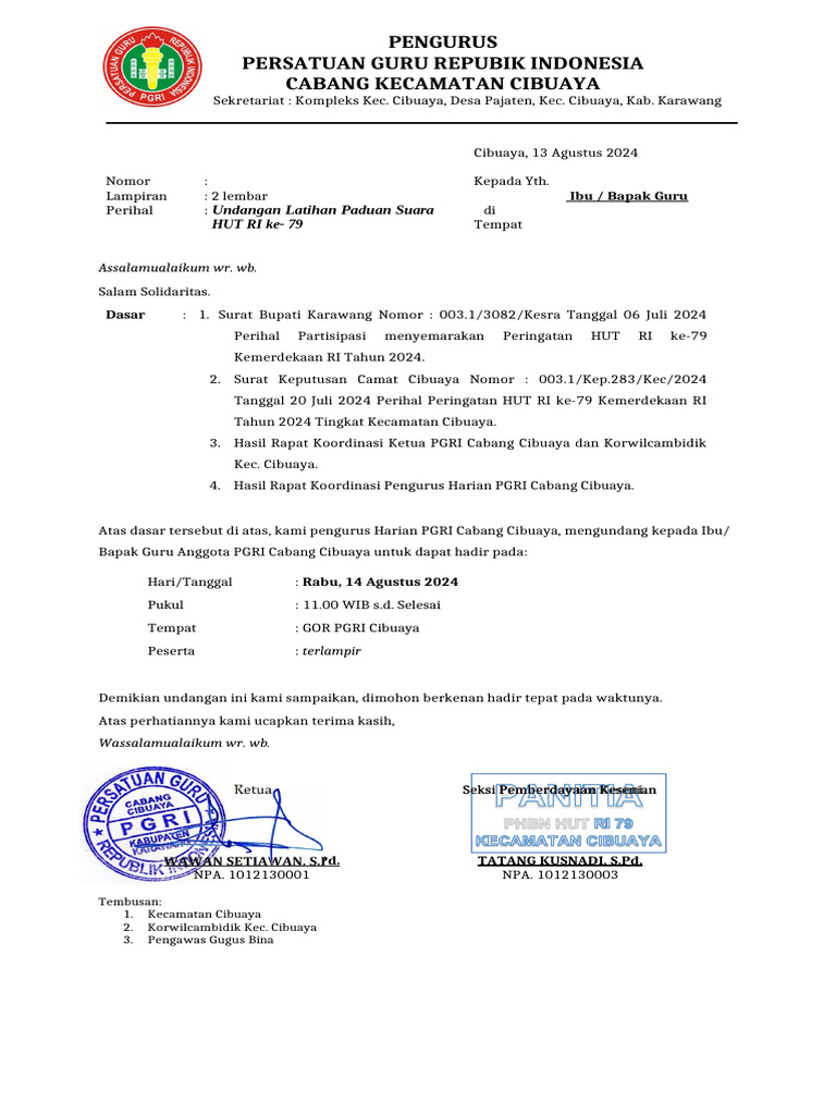 Undangan Latihan Padus Hutri 2024 | PDF