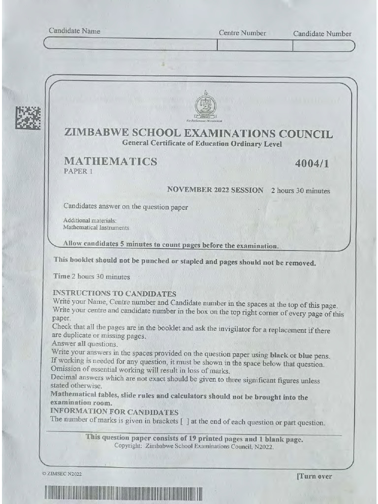 O-Levels Mathematics 2022 | PDF