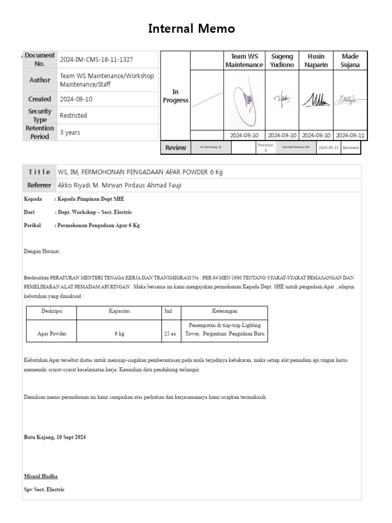 Internal Memo Apar | PDF
