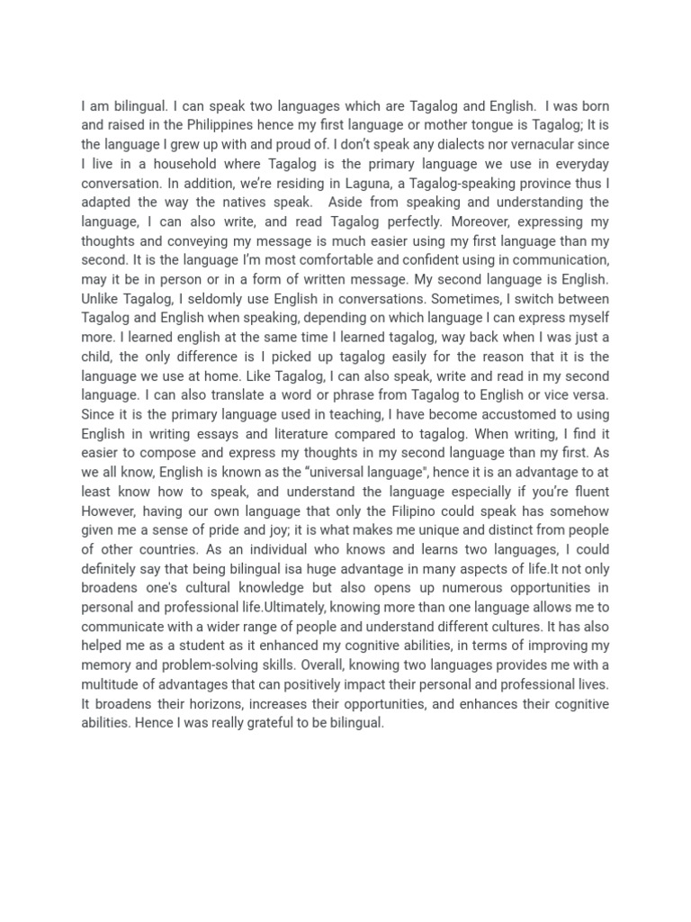 Language Biography | PDF | Tagalog Language | Foreign Language Studies