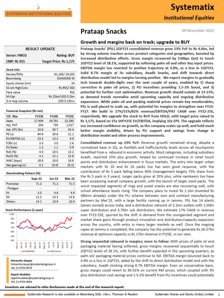 Systematix Prataap Snacks Q2FY23 | PDF