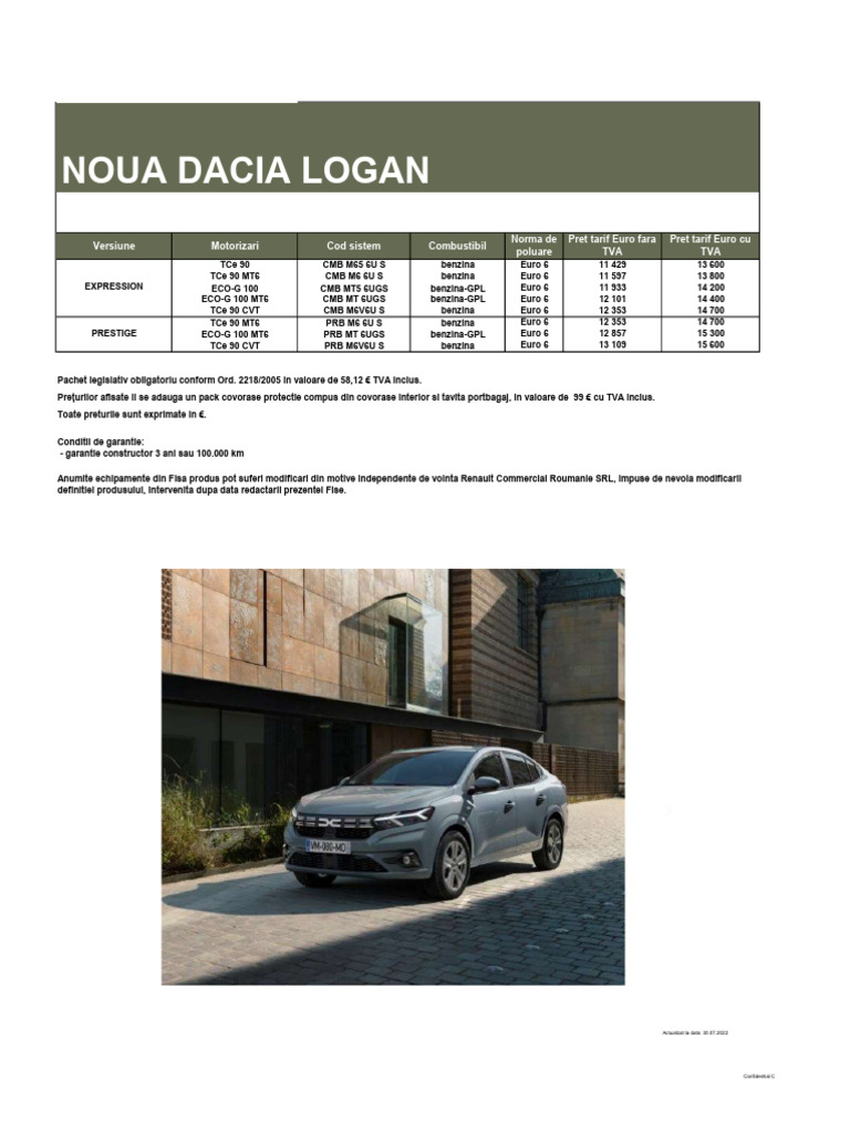 Fisa Produs Dacia LOGAN | PDF