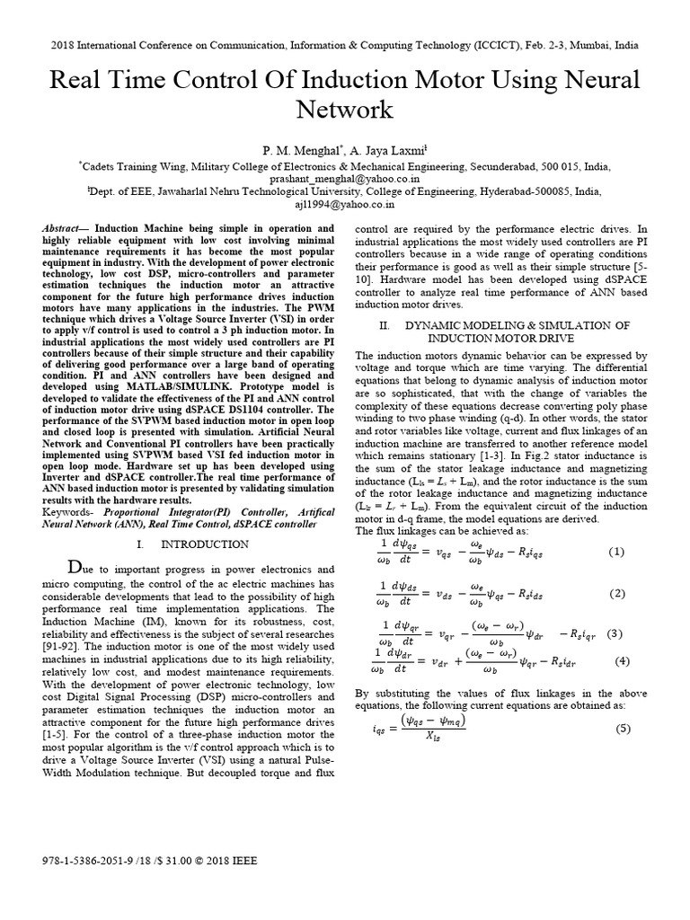 Real Time Control Of Induction Motor Using Neural Network 2018 Pdf