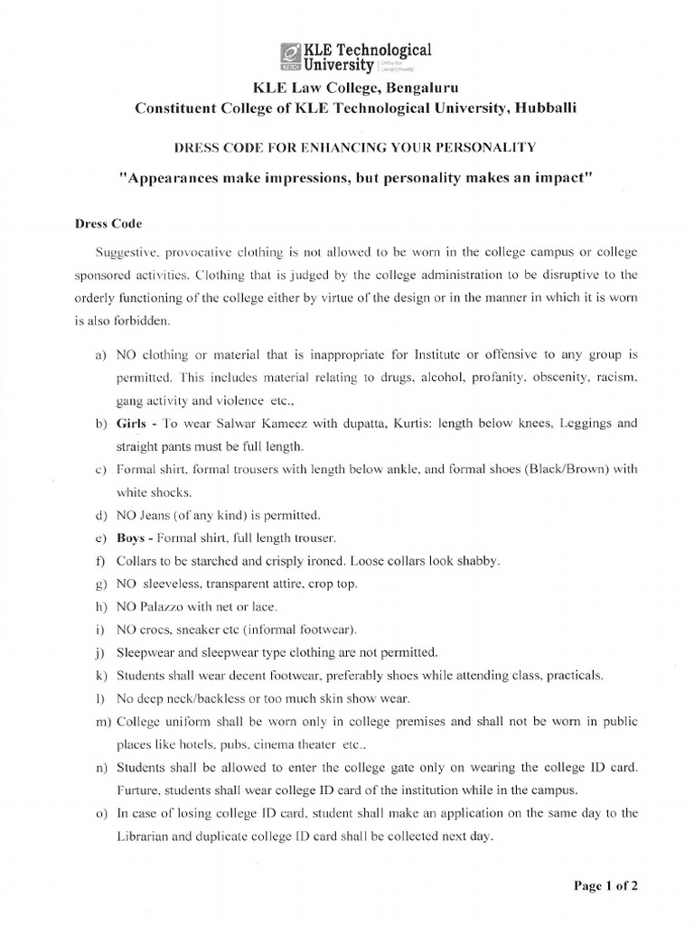 KLE Law College Dress Code | PDF