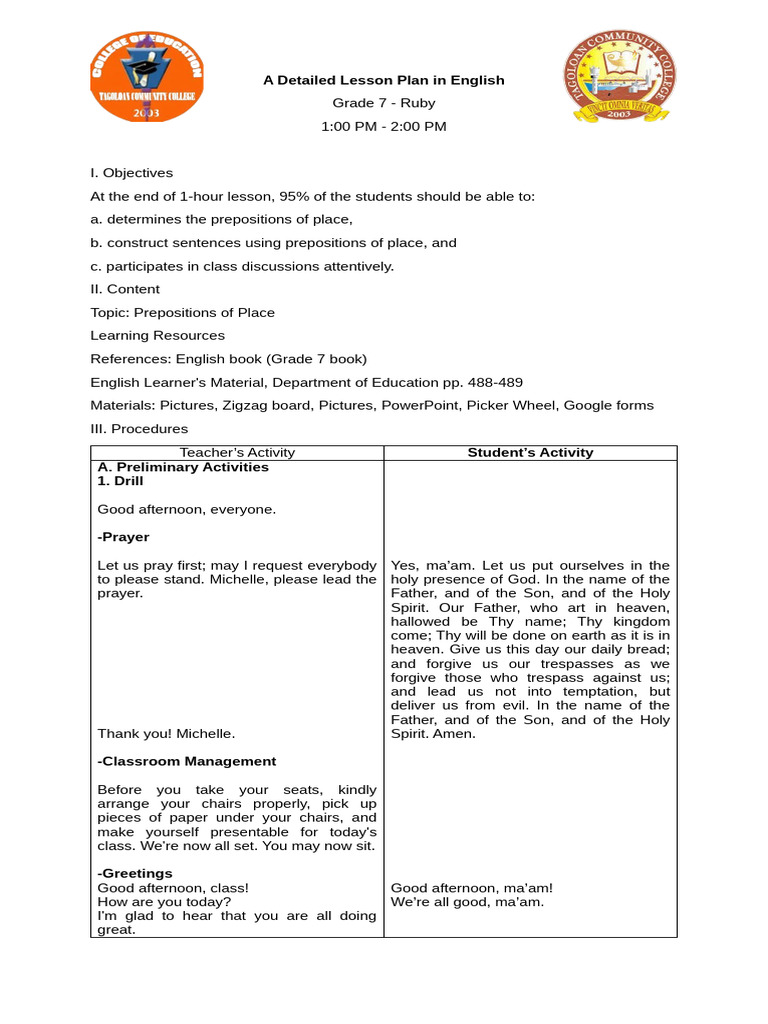 A Detailed Lesson Plan in English | PDF