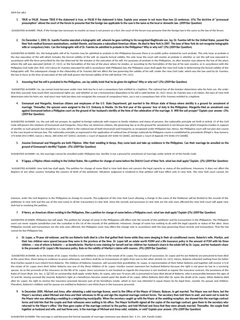 2009 Bar Q | PDF