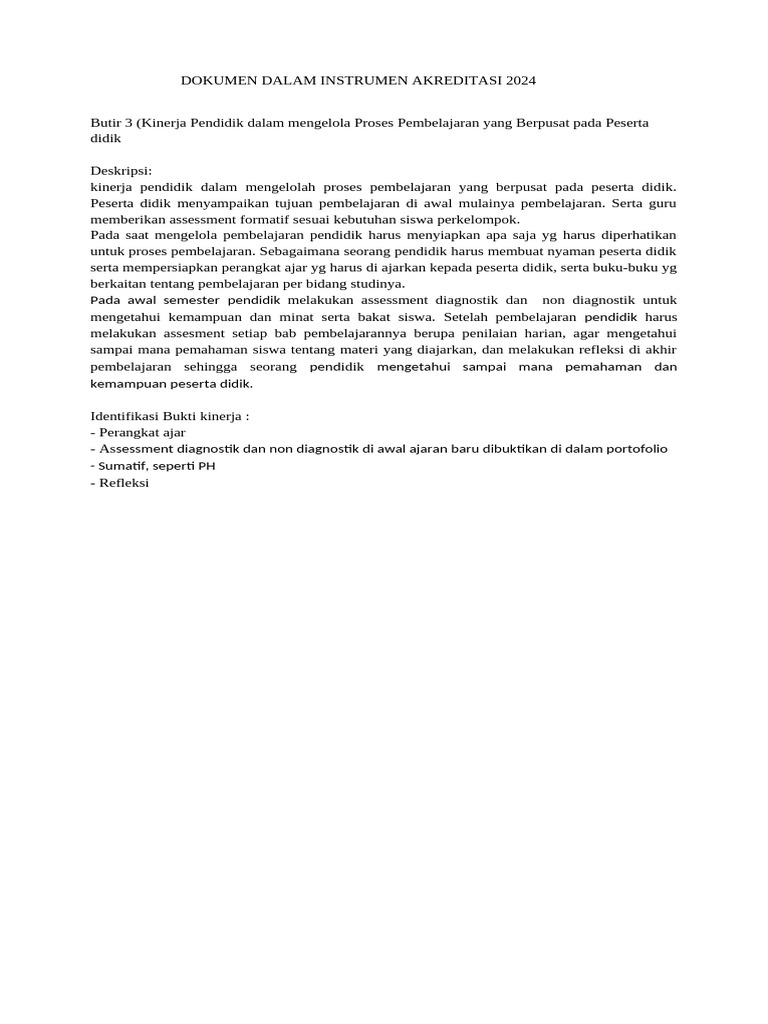 DOKUMEN DALAM INSTRUMEN AKREDITASI 2024 Butir 3 | PDF