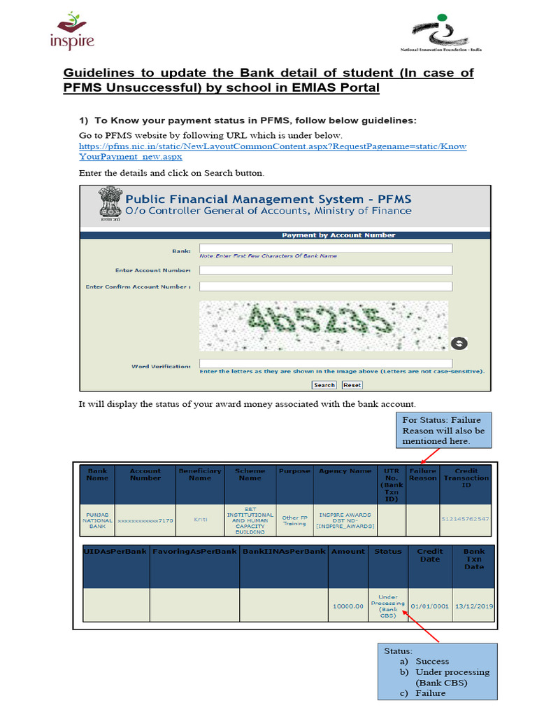 Guidelines To Update Bank Details Incase Error | PDF