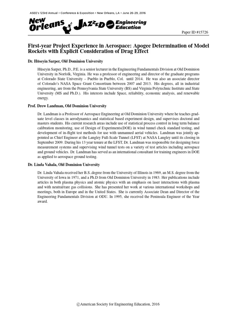 First Year Project Experience in Aerospace Apogee Determination of ...