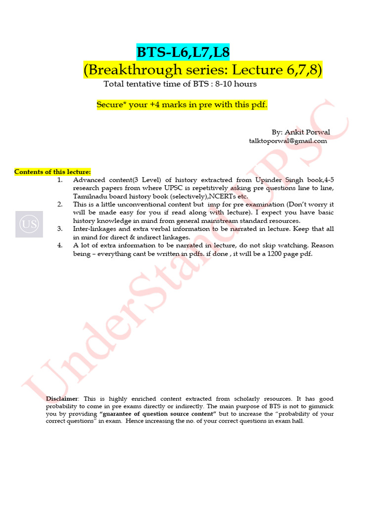 (Breakthrough Series: Lecture 6,7,8) : BTS-L6, L7, L8 | PDF
