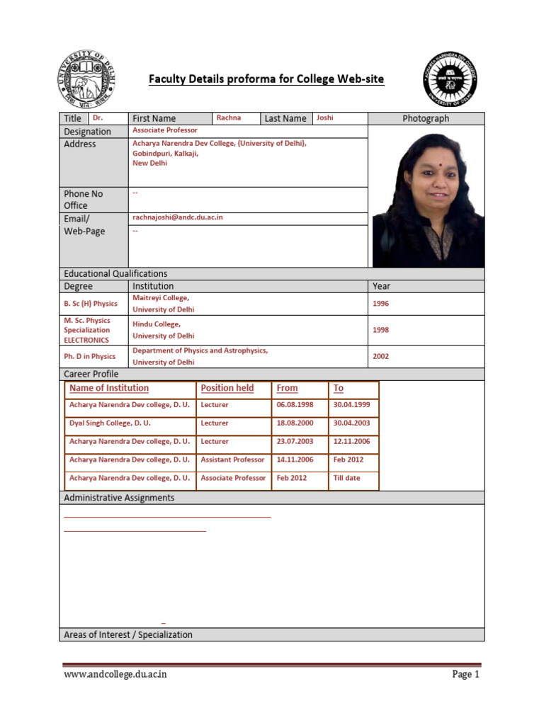 Physics - RACHNA JOSHI-Faculty - Proforma - 2021 (1) - Compressed | PDF