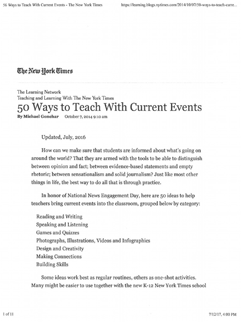 Teaching With Current Events | PDF
