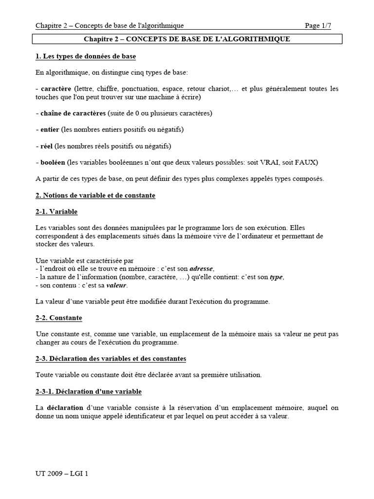Chapitre 2 - Concepts de base de l'algorithmique-1 | PDF Chapitre 2 - Concepts de base de l'algorithmique-1 | PDF